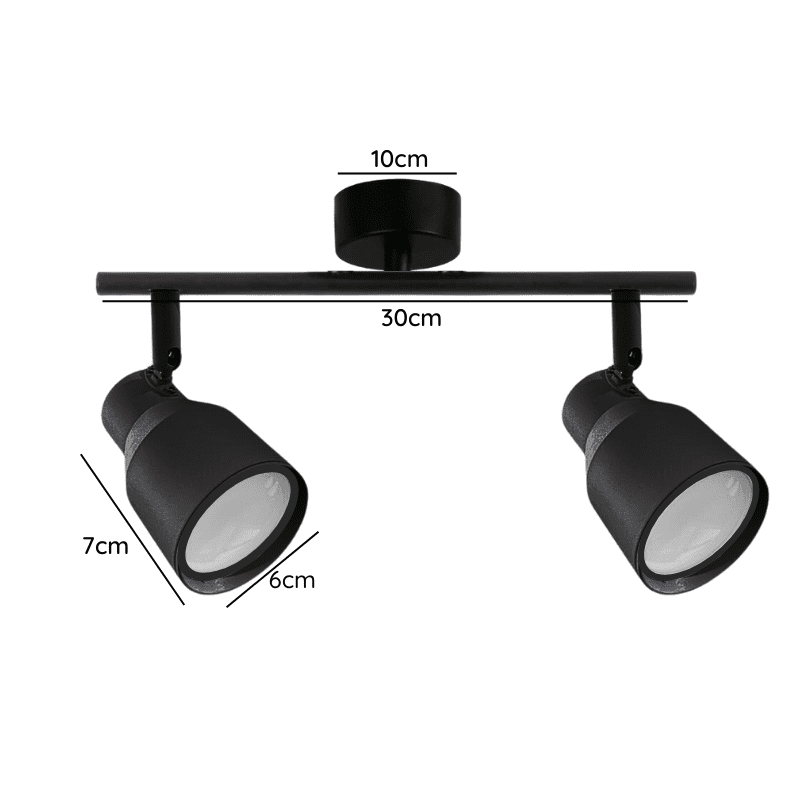 Foco Porta Gu10 Doble Negro Sobrepuesto Led Modelo Híades | Ilumine